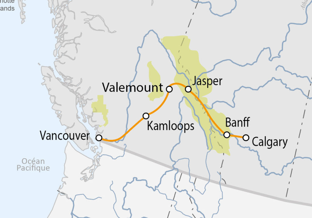 FCAN114 - TRAVERSÉE HIVERNALE DE VANCOUVER À CALGARY carte - Toundra travel